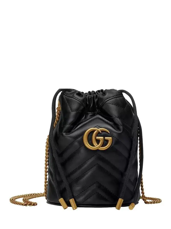 Gucci Double G Drawstring Shoulder Bag - Black