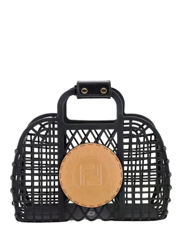 Fendi Ff Logo Stamp Basket Tote Pvc Small Satchel - Black