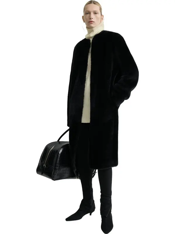 TOTEME Shearling Midi Coat - Black