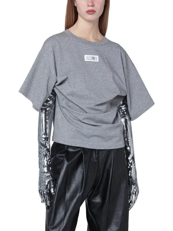 MAISON MARGIELA Mélange Cotton T-shirt With Gloves - Grey