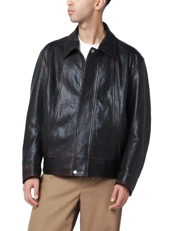 GOLDEN GOOSE Nappa Leather Bomber Jacket - Burgundy