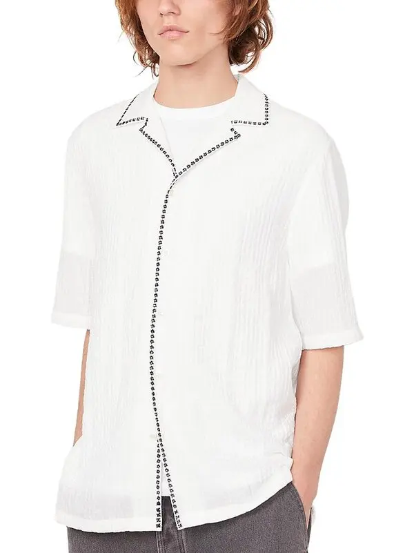 Officine Générale Eren Short Sleeve Embroidered Seersucker Shirt - White/black