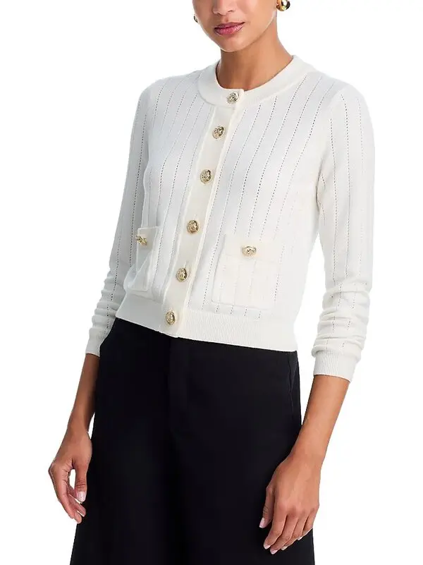 Aqua Long Sleeve Gold-button Cardigan - Ivory