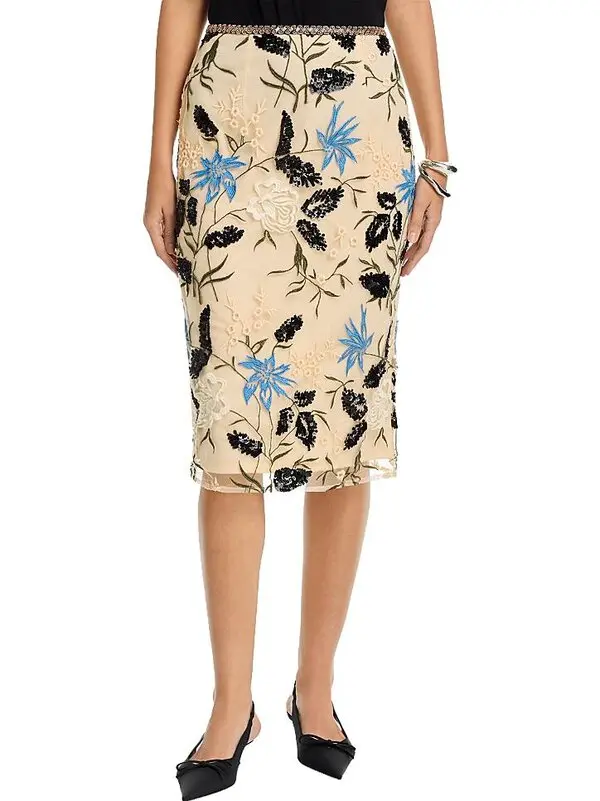 AREA STARS Floral-embroidered Cocktail Skirt - Multi