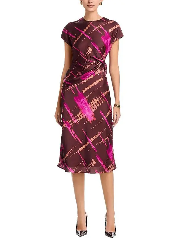AREA STARS Avery Draped Printed Satin Dress - Brown Abstract