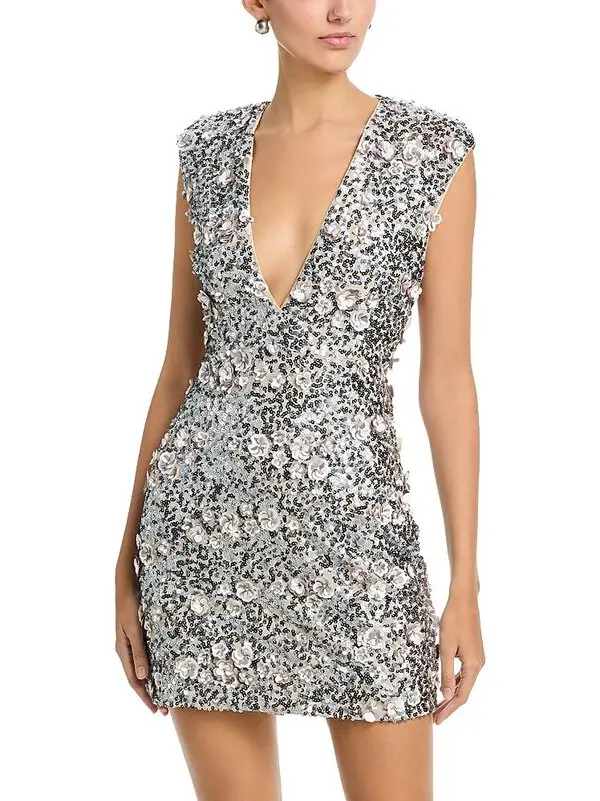 Ramy Brook Lacey Sequined Mini Dress - Platinum Rosette