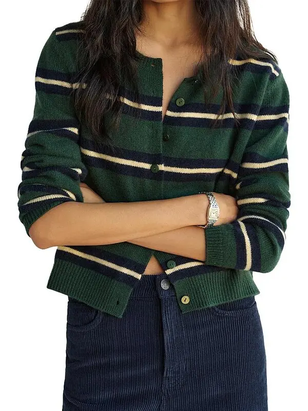 REFORMATION Clara Cashmere Cardigan - Dark Pine Multi Stripe