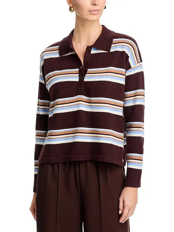 Aqua Striped Polo Top - Brown