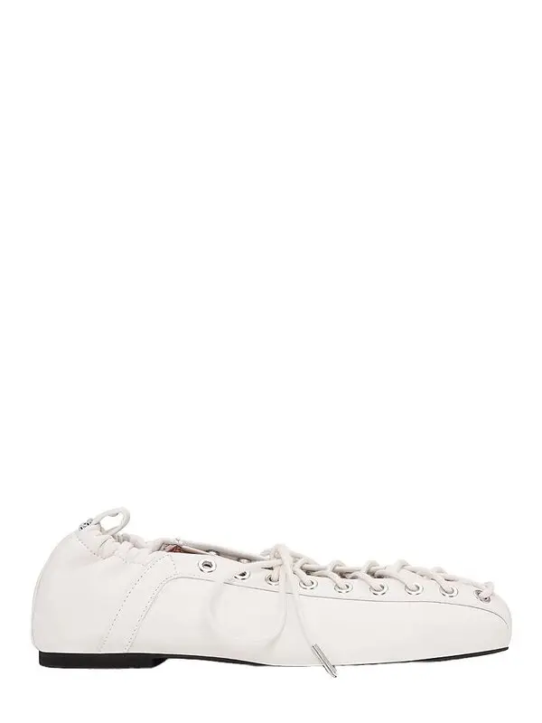 GANNI Eyelet Lace-up Ballet Flats - Egret