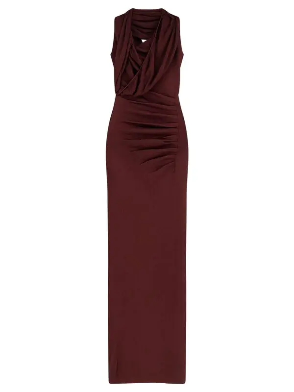 SELF-PORTRAIT Draped Knitted Long Dress - Brown