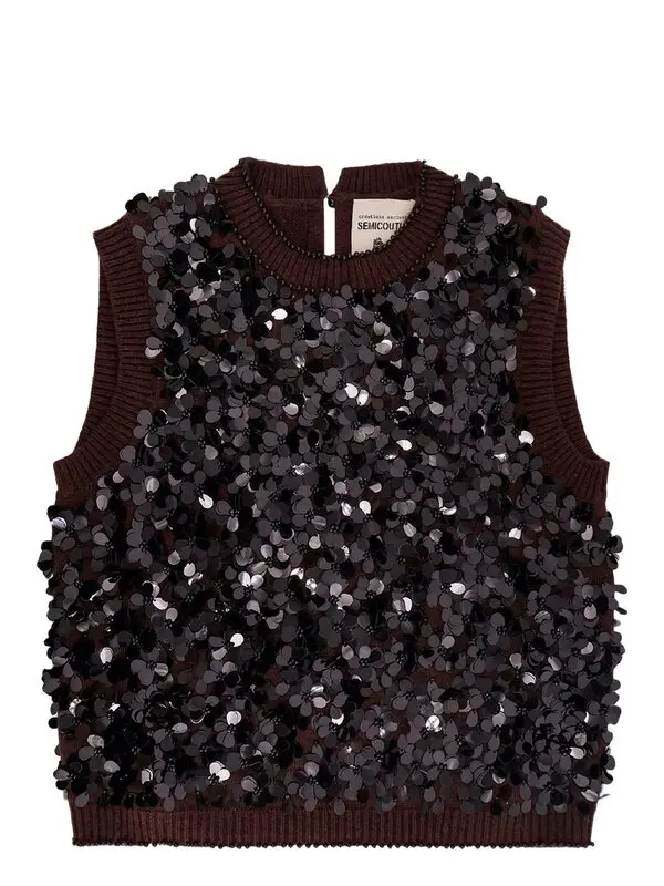 SEMICOUTURE Wool And Cashmere Vest With Sequins - Brown