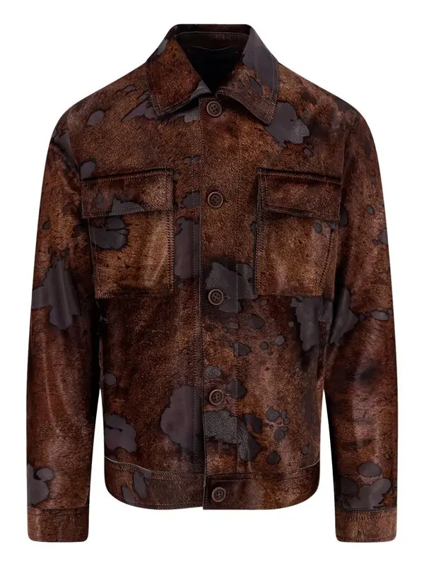 SALVATORE SANTORO Jaly Camouflage Suede Jacket - Brown