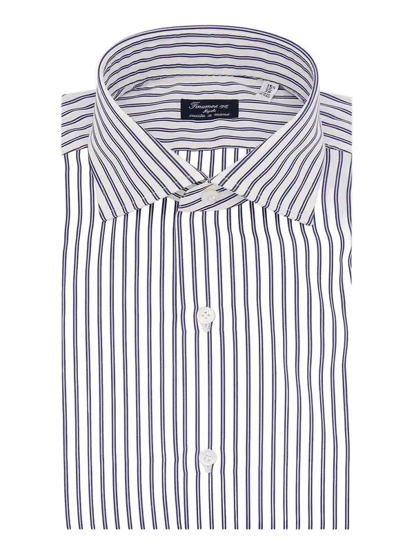 FINAMORE 1925 Cotton Shirt With Striped Motif - Blue