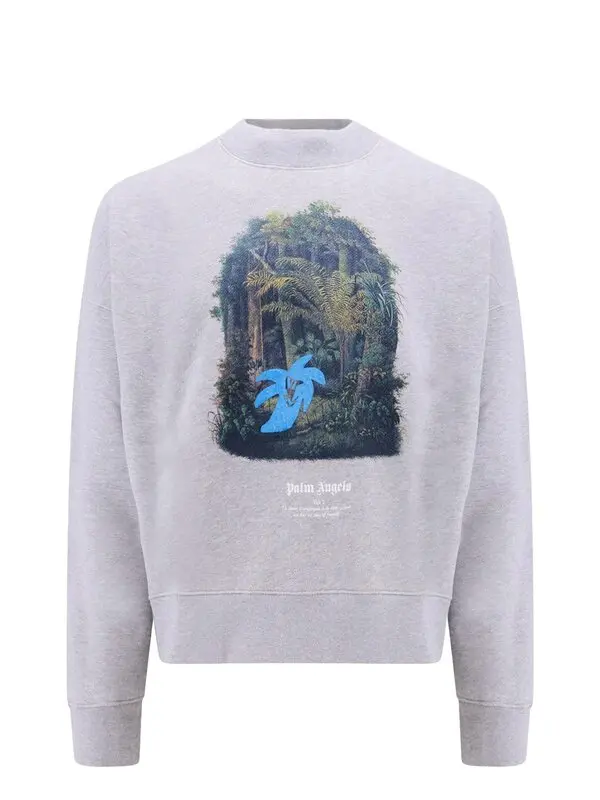 Palm Angels Organic Cotton Sweatshirt With Hunting In The Forest Print - Grey