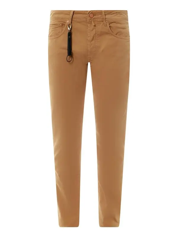 Incotex Stretch Cotton Trousers With Suede Logo Patch - Brown