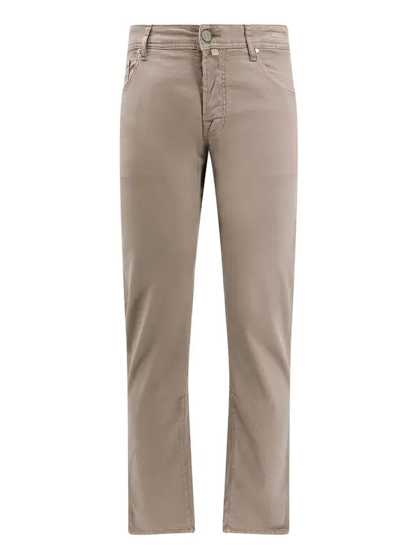 Jacob Cohen Cotton Slim Trouser With Logo Patch - Beige