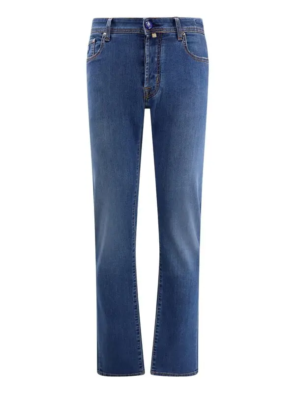 Jacob Cohen Slim Fit Stretch Cotton Jeans With Ponyskin Patch - Blue
