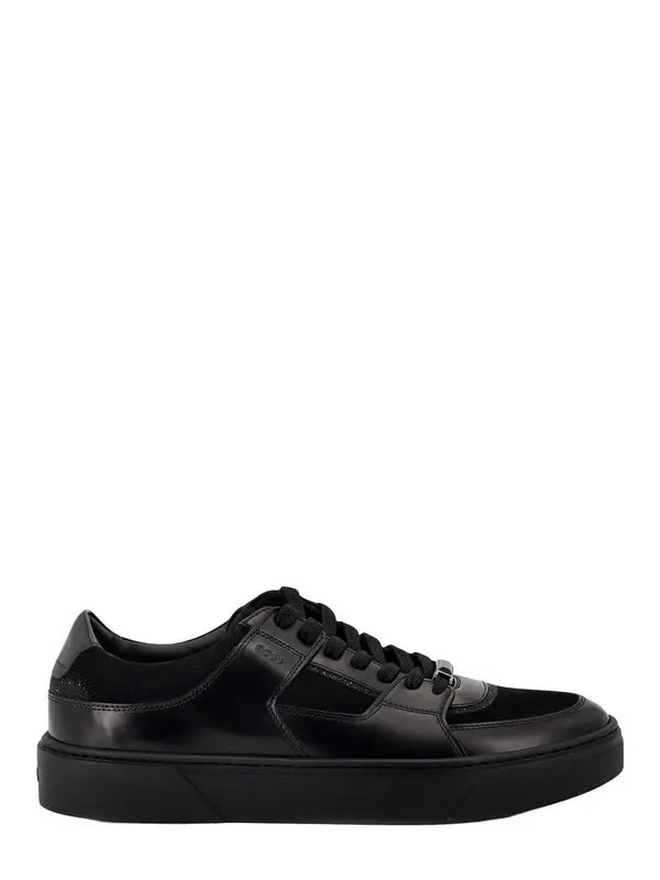 BOSS Leather Low-top Sneakers With Rhinestone Detail - Black