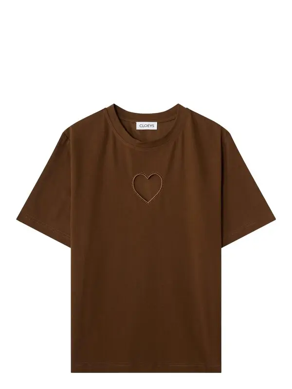CLOEYS T-shirt With Heart Detail - Brown