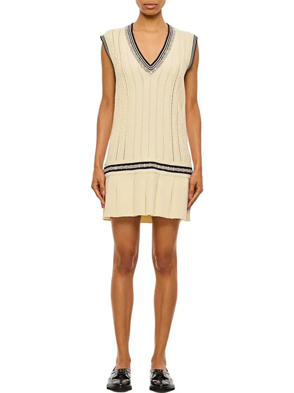 GOLDEN GOOSE Varsity V-neck Mini Dress - Beige