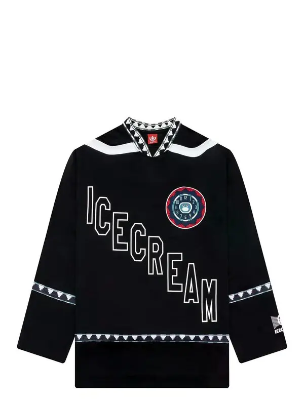 ICECREAM Graphic Print Long Sleeve Jersey T-shirt - Black