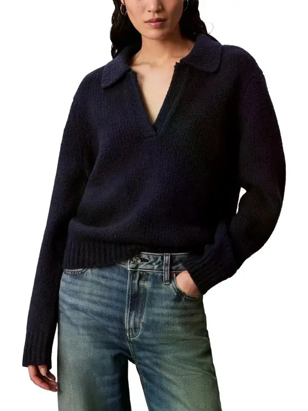 Calvin Klein Boucle Knit V-neck Sweater - Blue