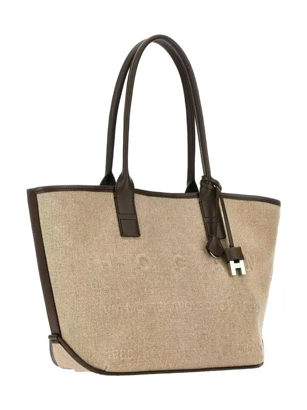 Hogan Top Handle Tote Bag With Logo Charm - Neutrals
