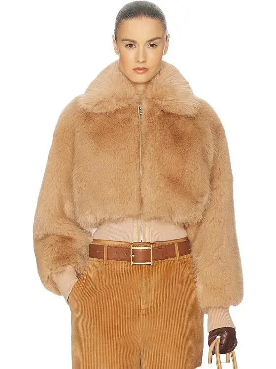 HELSA Faux Fox Bomber Jacket - Tan
