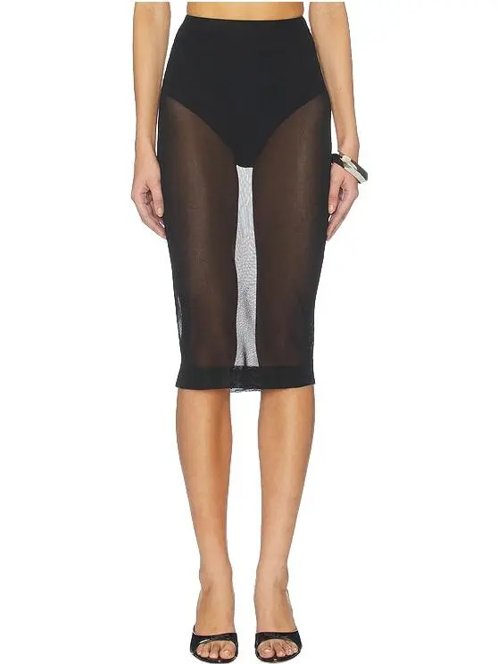 SEROYA Lucille Sheer Midi Skirt - Black