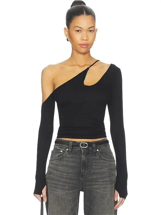 Michael Lauren Long Sleeve Asymmetrical Cut Out Top - Black