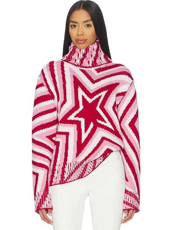 Perfect Moment Geometric Star Turtleneck Sweater - Red