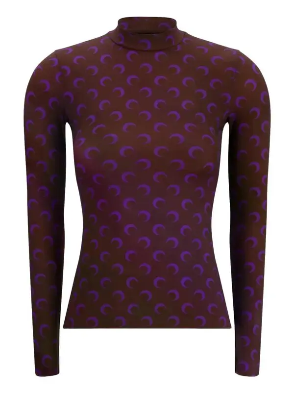 MARINE SERRE Moon Print High Neck Long Sleeve Top - Brown