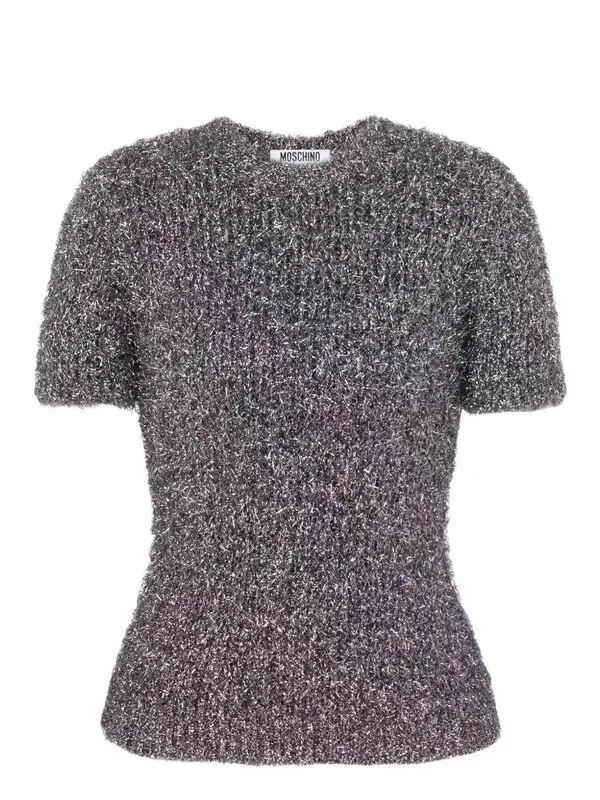 Moschino Short-sleeve Ribbed Knit Top - Silver