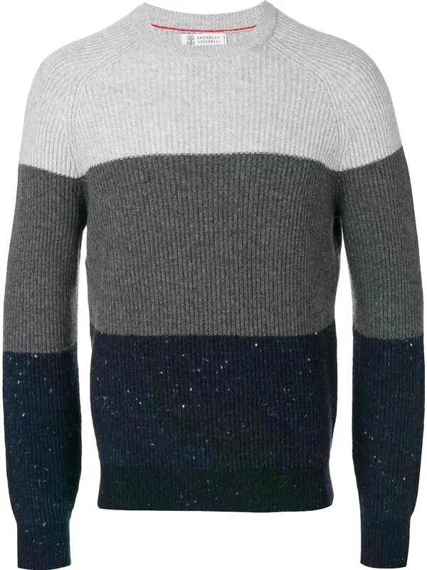 Brunello Cucinelli Striped Knitted Sweater - Grey