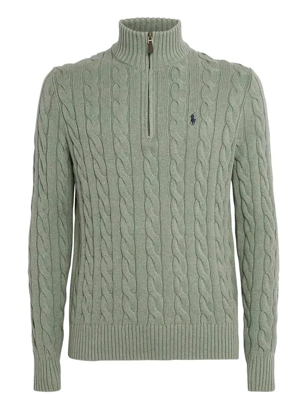 Ralph Lauren Cotton Cable-knit Half-zip Sweater - Green