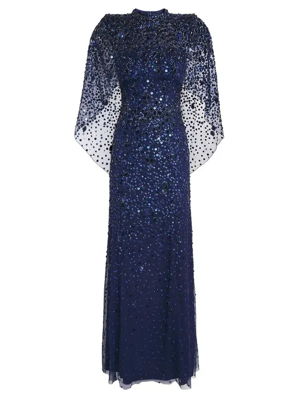 Jenny Packham Bead-embellished Gracie Gown - Navy