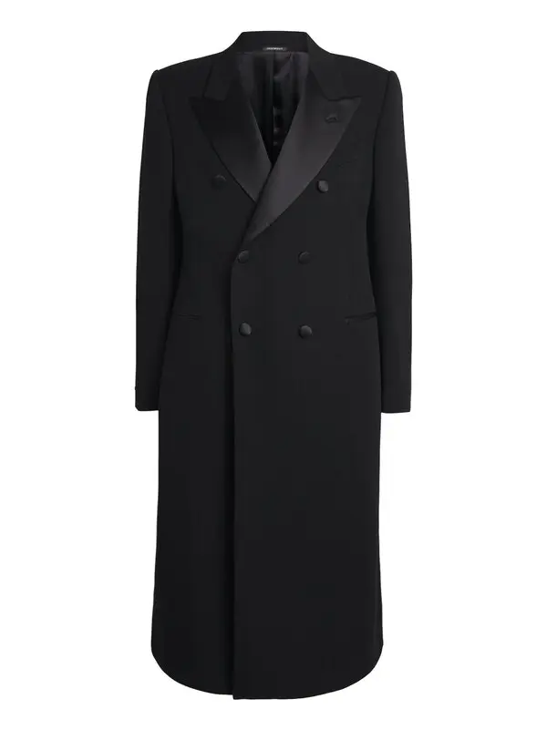 Emporio Armani Virgin Wool Double-breasted Overcoat - Black