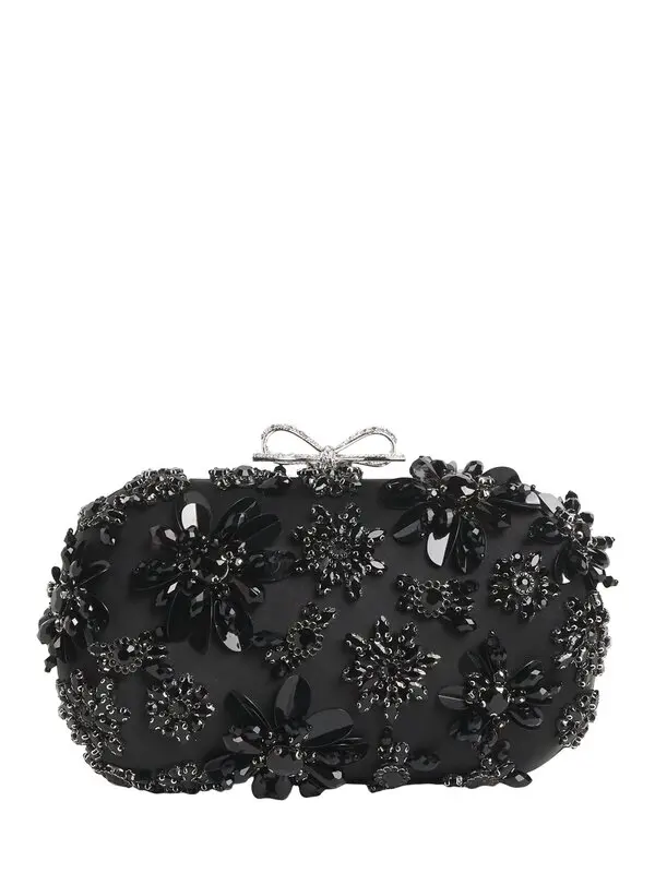 SELF-PORTRAIT Satin Crystal-embellished Clutch Bag - Black
