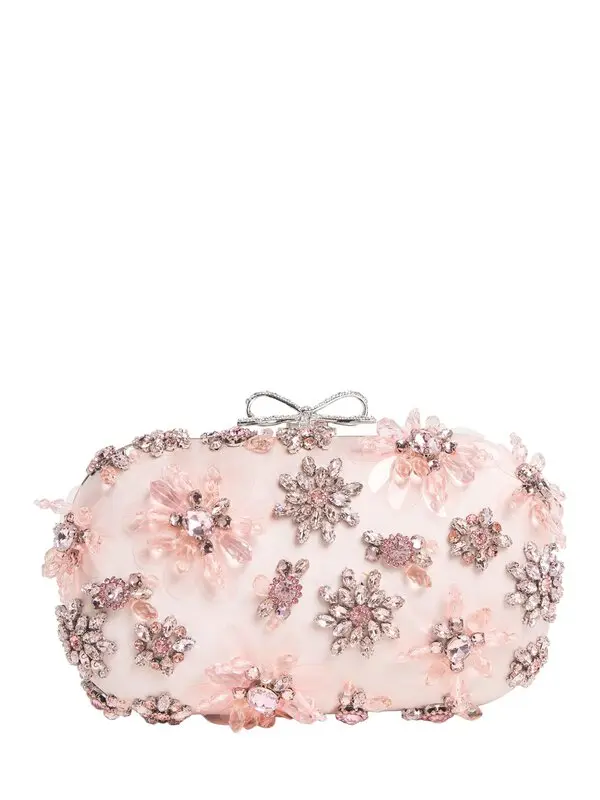 SELF-PORTRAIT Satin Crystal-embellished Clutch Bag - Pink