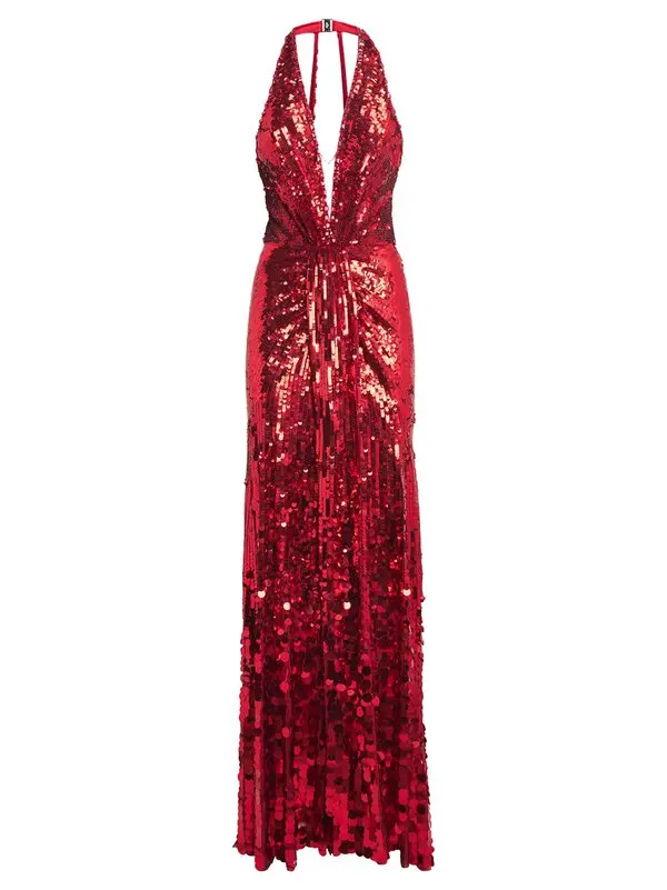 Jenny Packham Sequin Gathered Mars Gown - Red