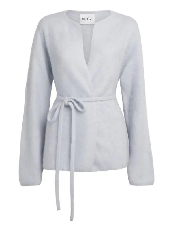 Soft Goat Brushed Cashmere Cardigan - Blue