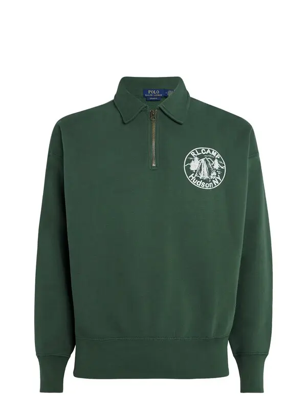 Polo Ralph Lauren Cotton-blend Quarter-zip Sweatshirt With Logo Print - Green