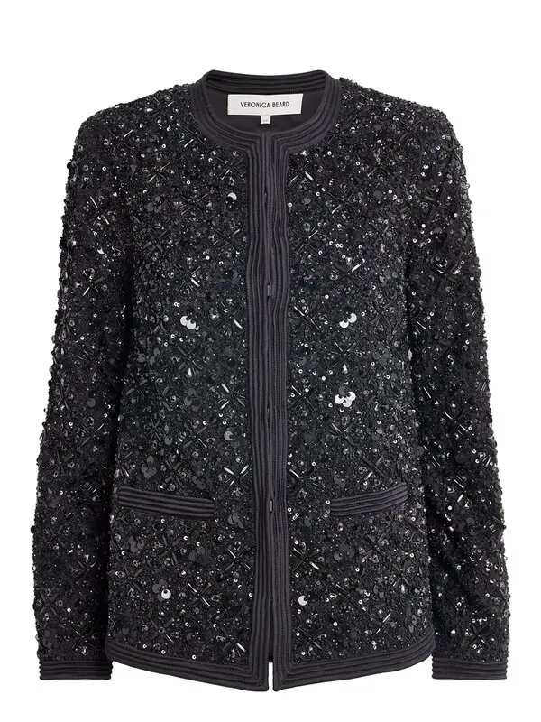 Veronica Beard Rosine Embellished Crepe Jacket - Black