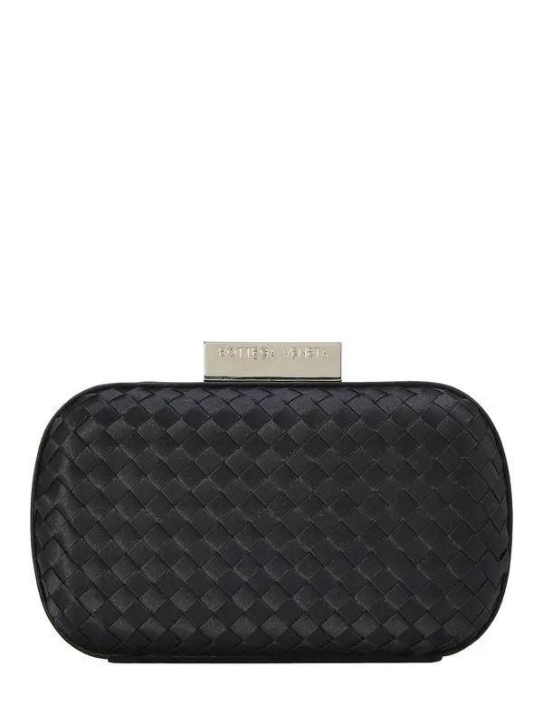 Bottega Veneta Intrecciato Satin Clasp Handle Clutch - Black