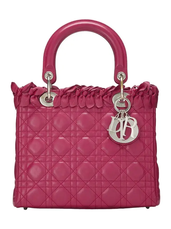 Dior Cannage Quilted Lambskin Bow Lady - Pink