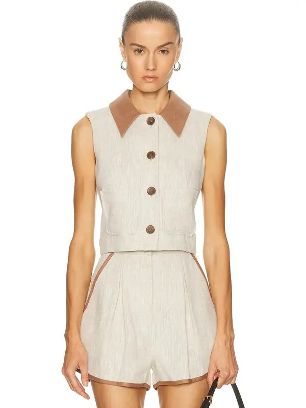 Matthew Bruch Collared Vest Top - Oatmeal Linen