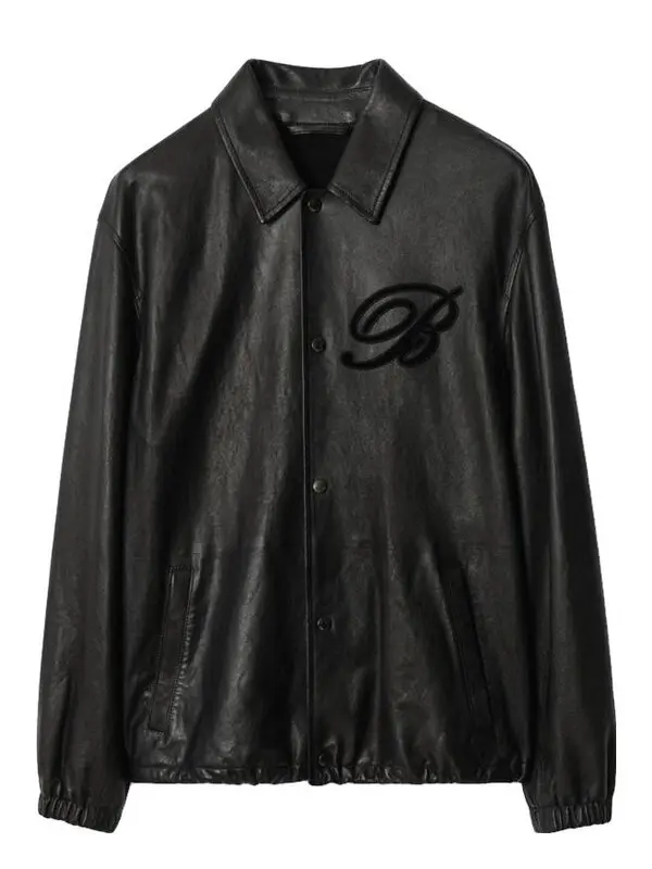 Burberry Cursive Logo Leather Overshirt - Black