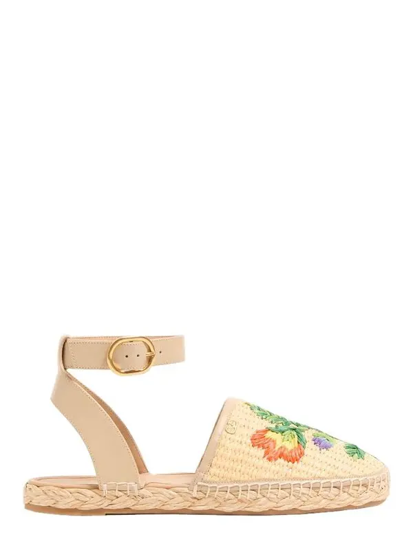 Valentino Garavani Bribri Raffia Sandals With Floral Embroidery - Beige