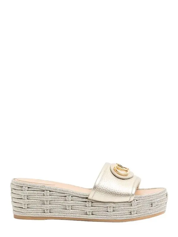 Valentino Garavani Vlogo Signature Wedge Slide In Laminated Grainy Calfskin 60mm - Platinum