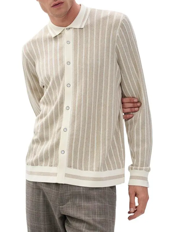 Rag & Bone Harvey Long Sleeve Knit Button-up Shirt - Ivory